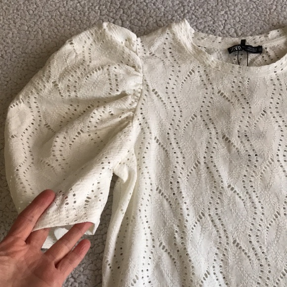 Zara | Tops | Zara Perforated Jersey Puff Sleeve Top S New | Poshmark